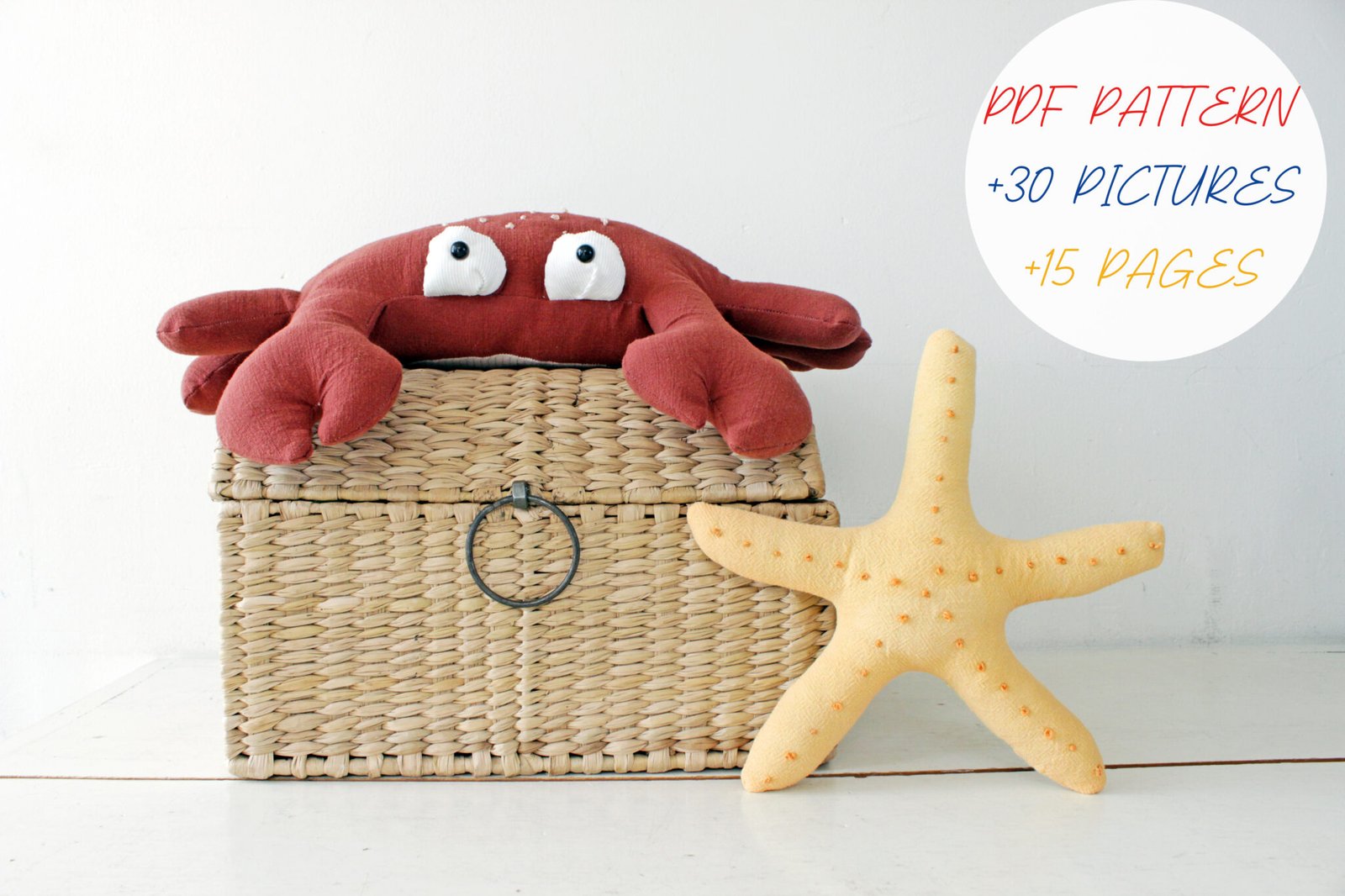 Crab and starfish soft toy, PDF Sewing directions,set of 2.Pattern and ...
