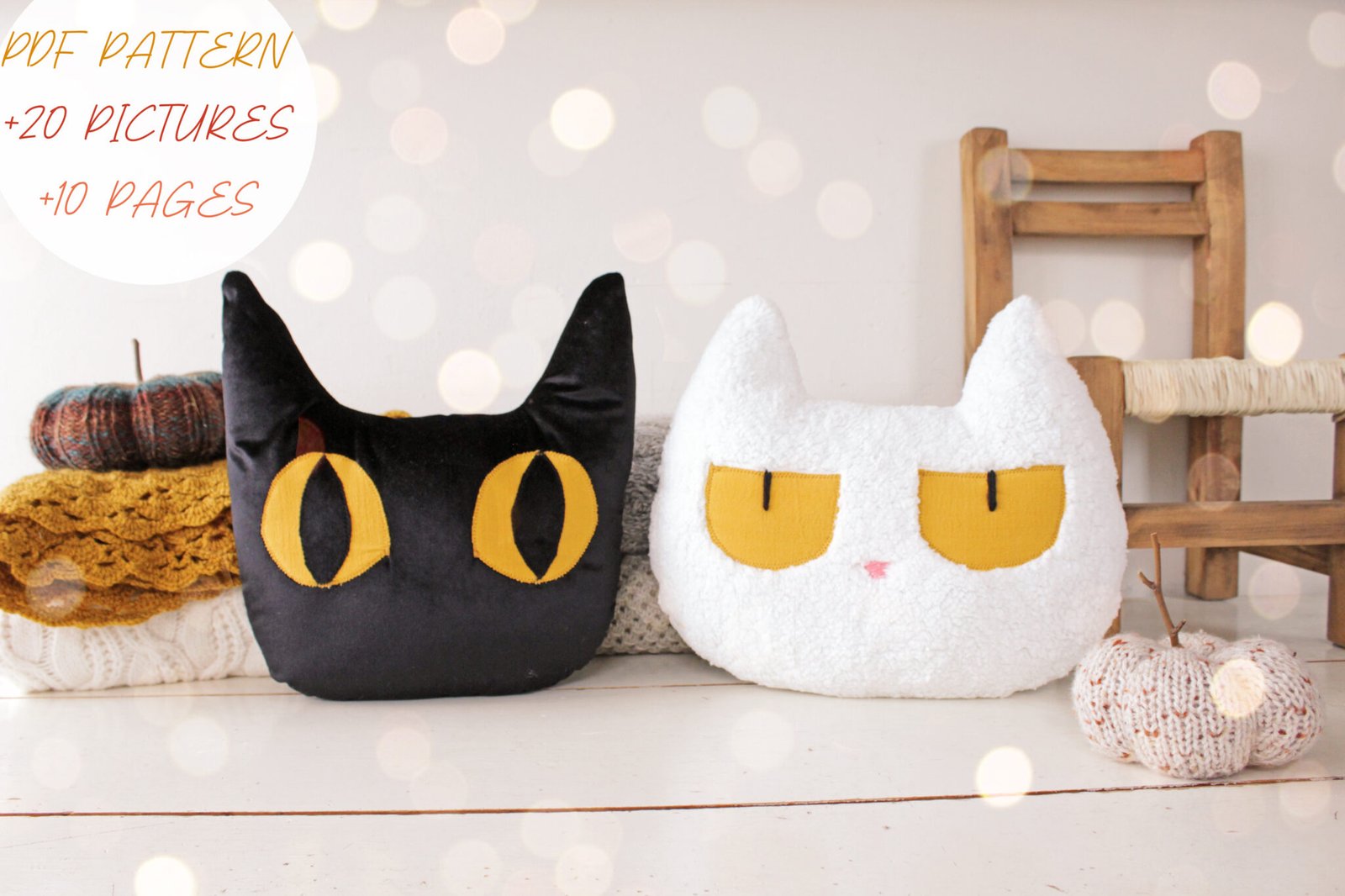 Black & White Cat Pillow Patterns – 2 Spooky-Cute Halloween Designs ...