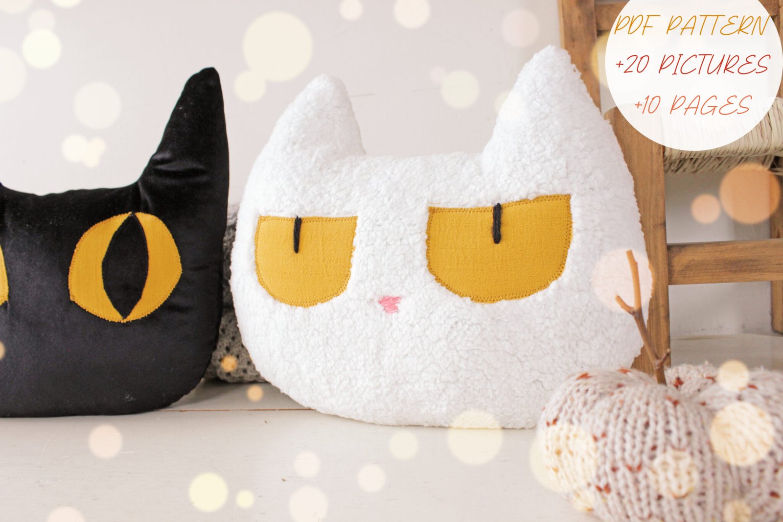 Black & White Cat Pillow Patterns – 2 Spooky-Cute Halloween Designs ...